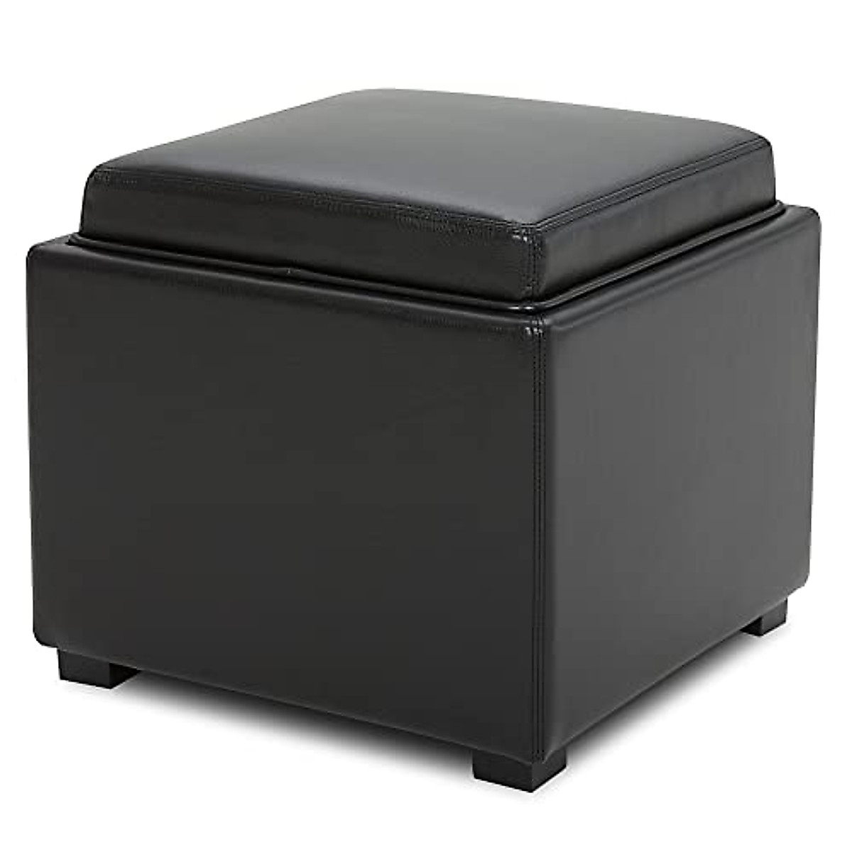 CHITA Storage Ottoman Cube with Tray,Footrest Stool Seat Serve as Side Table, PU Leather in Black