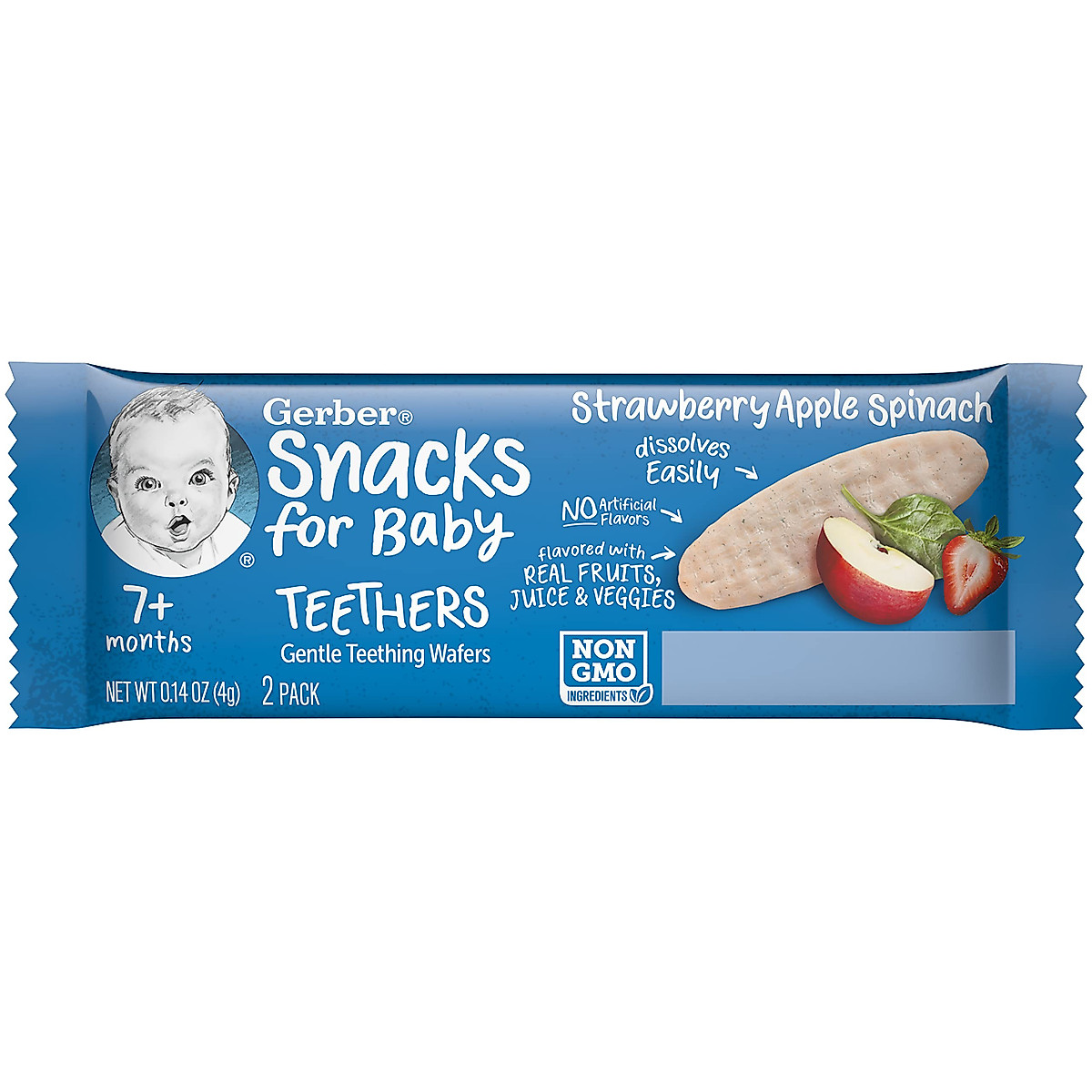 Gerber Snacks for Baby Teethers, Strawberry Apple Spinach, Gentle Teething Wafers, Non-GMO Ingredients, 12 Individually Wrapped 2-Packs/Box (Pack of 3 Boxes)