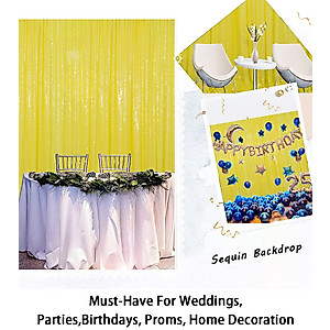 ShinyBeauty Sequin Curtains 2 Panels 2FTx7FT Yellow Sequin Backdrop Curtain Party Photography Background for Wedding Birthday Bridal Baby Shower