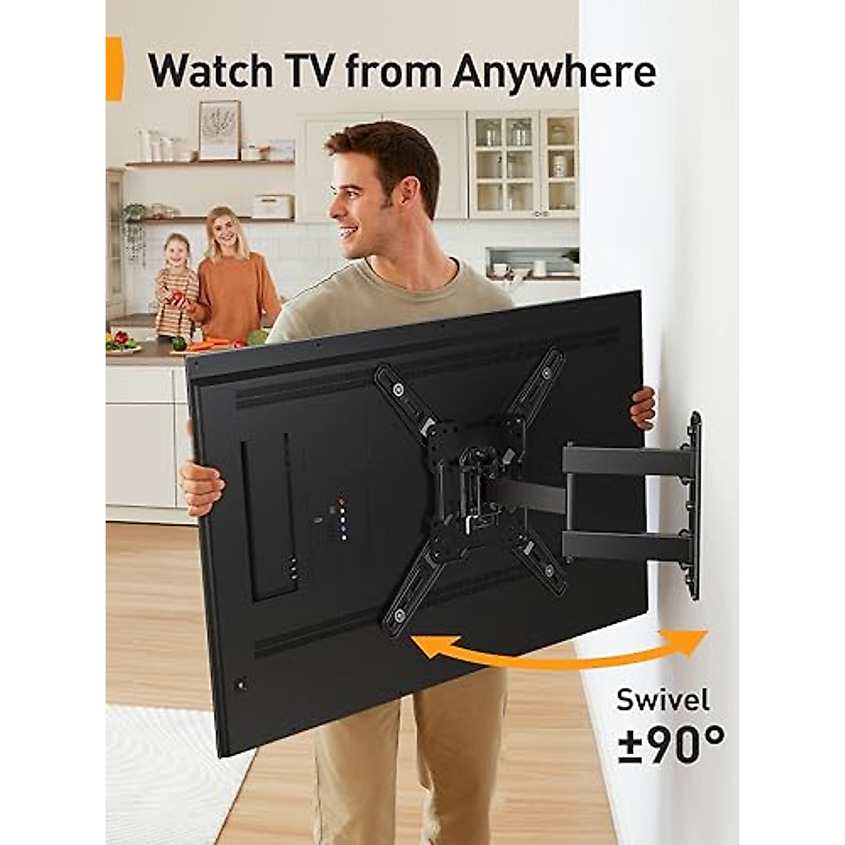 Perlegear UL Listed Full Motion TV Mount for Most 26–60 inch Flat or Curved TVs up to 82 lbs, Wall Mount TV Bracket with Articulating Arms, Tool-Free Tilt, Swivel, Extension, Max VESA 400x400mm, PGMF3
