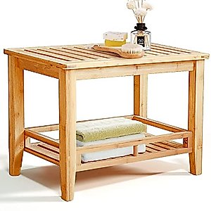 HUILI Shower Bench, Shower Chair with Shelf 24 x 15 x 18 '', Bathroom Bench, Furniture, Shower Benches for InsideShower, Shoe Organizer or Entryway Bench