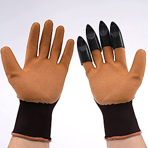 FONIRRA Garden Gloves With Claws 2 Pairs for Digging Weed Pulling Washable Garden Finger Claws Gloves Outdoor Protective Work Gloves Brown