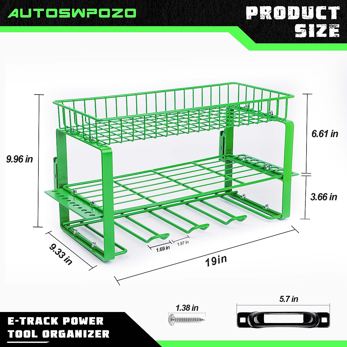 AUTOSwpozo E-Track Power Tool Organizer, Heavy Duty Metal Tool Shelf, Utility Storage Rack in Trailers, Garages and Trucks with E-Track (Green)