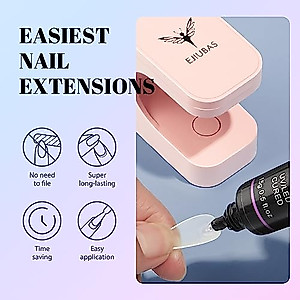 Ejiubas Gel Nail Kit, Nail Tips and Gel Kit with 15ML Solid Gel, 300PCS Extra Short Square Fake Nails with Portable Nail Lamp, DIY Nail Art Tools Gel Nail Extension Kit Acrylic Nail Kit