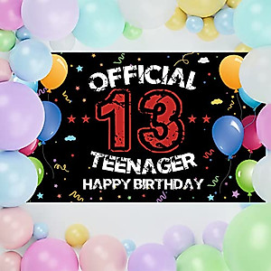 HTDZZI 13th Birthday Decoration for Boys Girls, Happy 13th Birthday Backdrop Banner, Official Teenager 13 Birthday Party Yard Sign, 13 Year Old Birthday Photo Booth Props Decor, Fabric, 6.1ft x 3.6ft