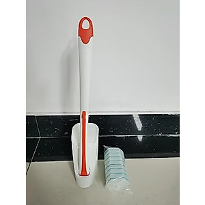 JEHONN Disposable Toilet Bowl Cleaner Wand with 40 Cleaner Refills, Wall Mounted Long Handle Compact Bathroom Scrub Brush Holder Set for Sink Bathtub Wash Basin Mop Pool (Orange)