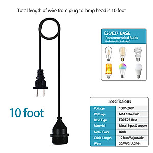 10Foot With Wire Electric Light Socket Waterproof Plug Light Outdoor Plug Light E26/E27 Socket With Wire Electric Light Socket Temporary Building Lighting Waterproof Socket With Wire Electric 6017