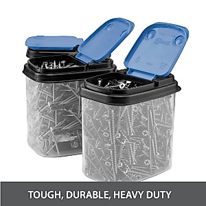 Multi-Purpose Hardware Storage Bins - Buddeez Bits and Bolts Small Storage Containers, Hardware Organizers, Clear Containers With Blue Stackable Lids, Bolt and Screw Organizer (1 Quart - 12 Pack)