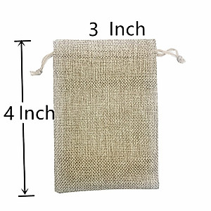 LANXINGYAN 50Pcs 3x4 Inch Burlap Gift Bags with Drawstring Linen Sacks Bag for Wedding Favors Party DIY Craft (3x4 Inch, cream)