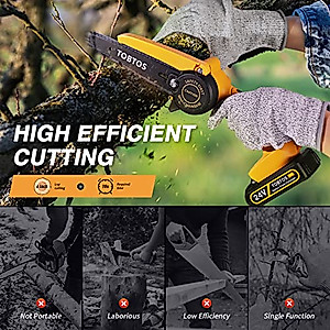 Mini Chainsaw 6 Inch Cordless, TOBTOS 24V Battery Powered Chain Saw with 2x 2.0Ah Battery, Portable Electric Chinsaw with Security Lock, Handheld Chainsaw for Tree Trimming Wood Cutting
