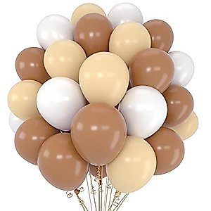 Brown White Blush Latex Balloons 12 Inch Neutral Assorted Color Balloon 12in with Ribbon for Baby Shower Birthday Party Decorations 60pcs