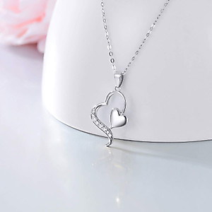 14k White Gold Diamond Heart Pendant Necklace for Women, Fine Anniversary Jewelry for Wife/Girlfriend, Love Gifts for Her (0.1ct), 16+1+1 Inch