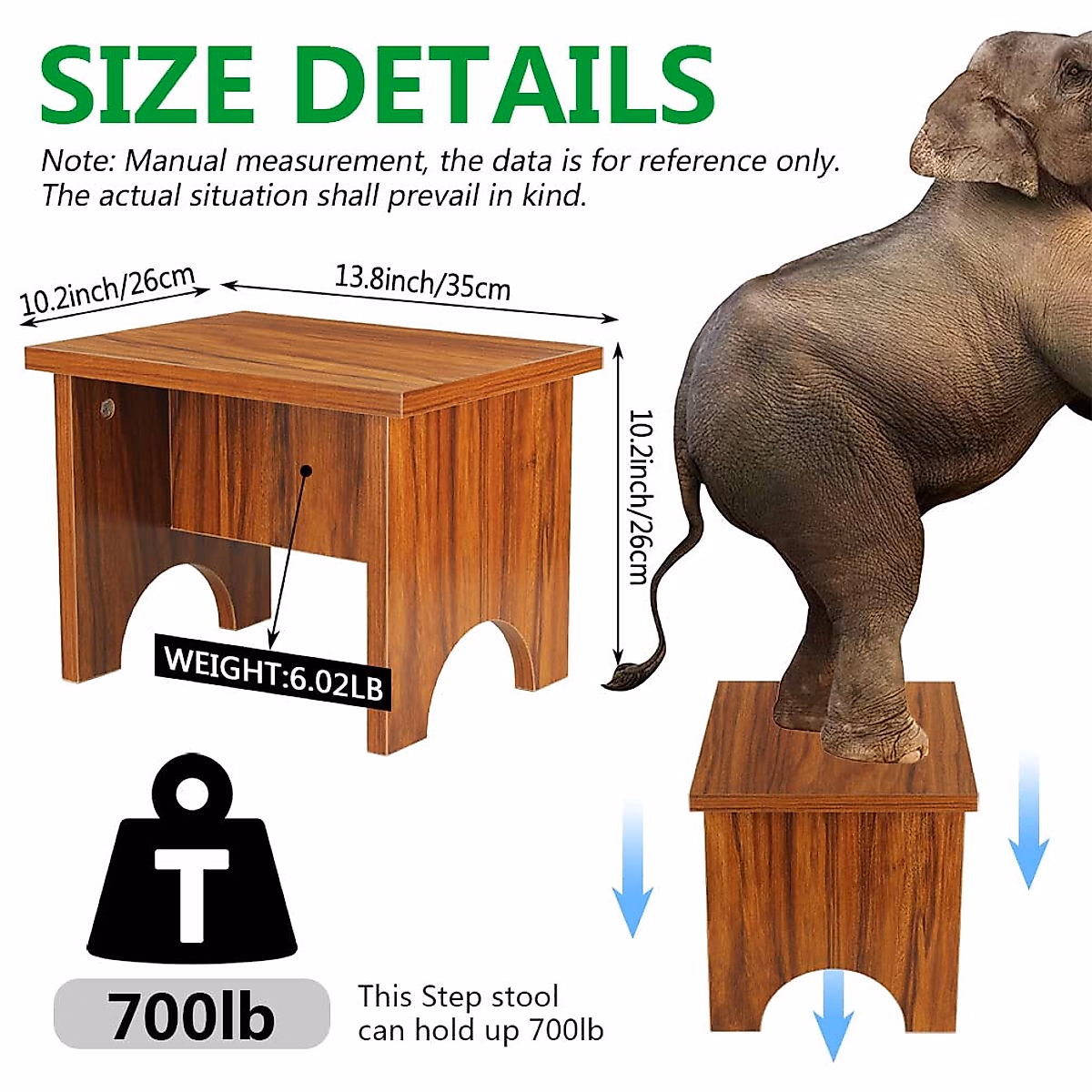 Wooden Step Stools Portable Bedside Bathroom Kitchen Foot Step Stool for Adults Kids Seniors Easy Assemble with Safety Non-Slip Pads (Brown Oak)