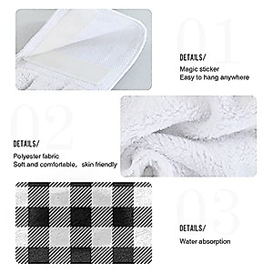 Oarencol Black and White Buffalo Check Plaid Kitchen Hand Towel Absorbent Hanging Tie Towels with Loop for Bathroom 2 Pcs