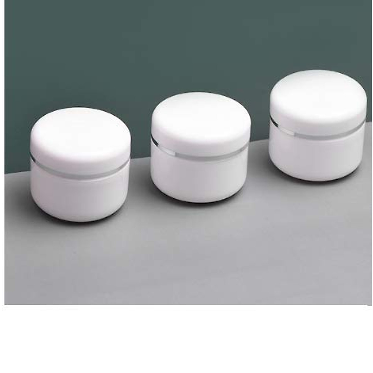 JQYXSS 4 Pieces Empty White Silver Edge Plastic Jar,Face Cream Lip Balm Lotion Storage Container for Cosmetic, Lotion, Cream