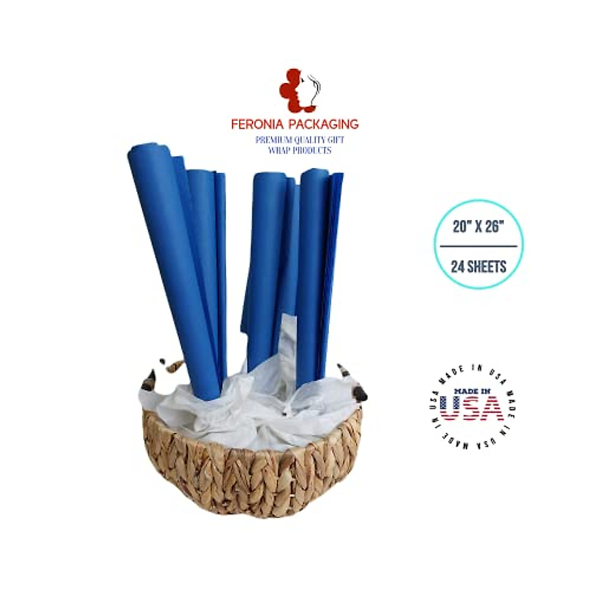 Dark Blue Tissue Paper Squares, Bulk 24 Sheets, Premium Gift Wrap and Art Supplies for Birthdays, Holidays, or Presents by Feronia packaging, Large 20 Inch x 26 Inch