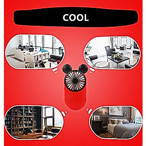 DECVO Cute Personal Mini Fan, Handheld & Portable USB Rechargeable Fan with Beautiful LED Light, 3 Adjustable Speeds, Portable Holder, for Indoor Or Outdoor Activities, Cute Mouse 2 Pack (Red+Yellow)