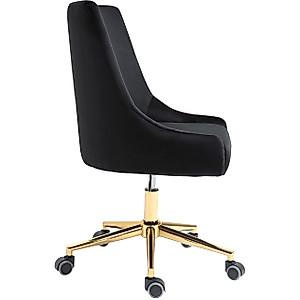 Meridian Furniture 163Black Karina Collection Modern | Contemporary Velvet Upholstered Swivel and Adjustable Office Chair with Durable Rich Gold Base, Black, 23" W x 26" D x 36"-39" H