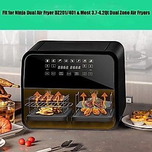 TuTuYa Air Fryer Rack for Ninja Dual Air Fryer DZ201/401 & Most 8Qt-10Qt, Air Fryers Accessories Include 1 Steam Grill Rack, 1 Skewer Rack, 1 Food Tongs, 1 Oil Brush, 1 Silicone Air Fryer Liner