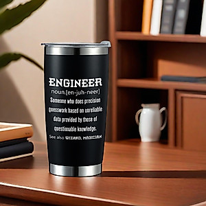 Xildew Funny Engineer Definition Birthday Gift for Coworker Friend Christmas Gift for Woman Man Her Him Office Humor Stainless Steel Tumbler 20 oz Black