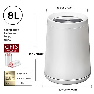 LEASYLIFE 8L/2.1GALbrass Garbage can with Swing lid，Brushed Nickel Gold Trash can,Matte Gold Trash can for Bathroom,Powder Room,Bedroom,Laundry Room (white-32-8l)