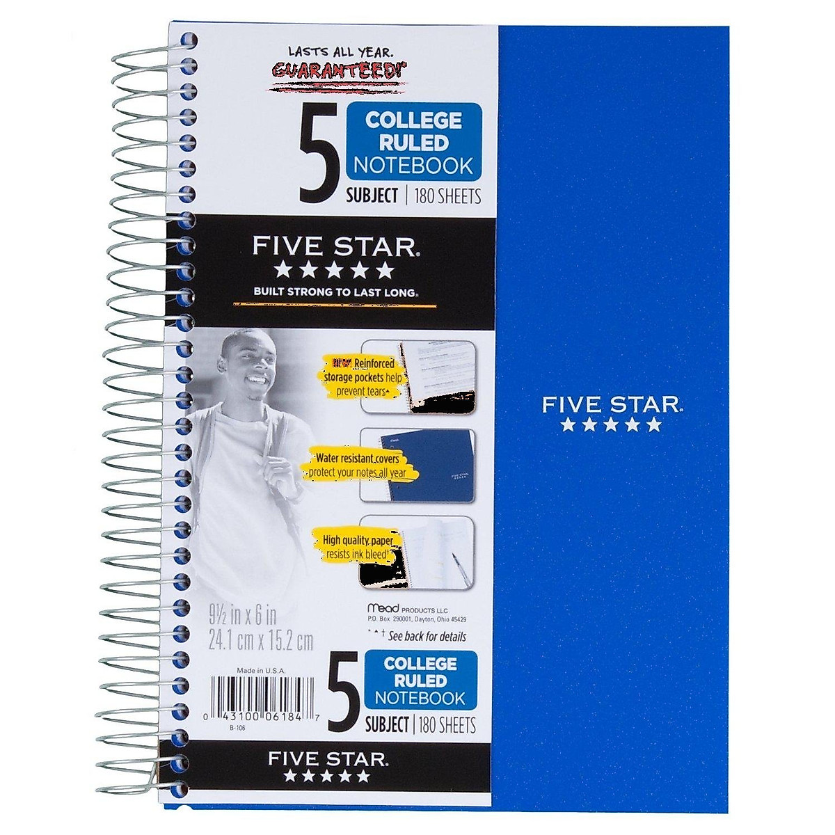 Five Star 5 Subject Spiral Notebook - Durable, Organized & College Ruled
