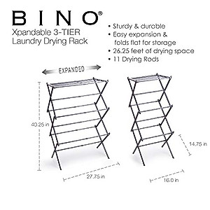 BINO 3-Tier Collapsible Drying Racks | Silver | Laundry Foldable Rack | Air Drying & Hanging | Foldable Portable Indoor & Outdoor | Space Saving Clothes Dryer Stand