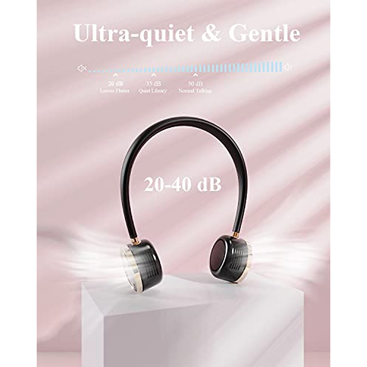 Minthouz Portable Neck Fan, 3 Speeds Wearable Personal Fan Hands Free Bladeless Fan, 2000mAh Rechargeable Battery Operated USB Fan 360° Cooling Fan Around Neck for Outdoor, Travel, Home,Office - Black