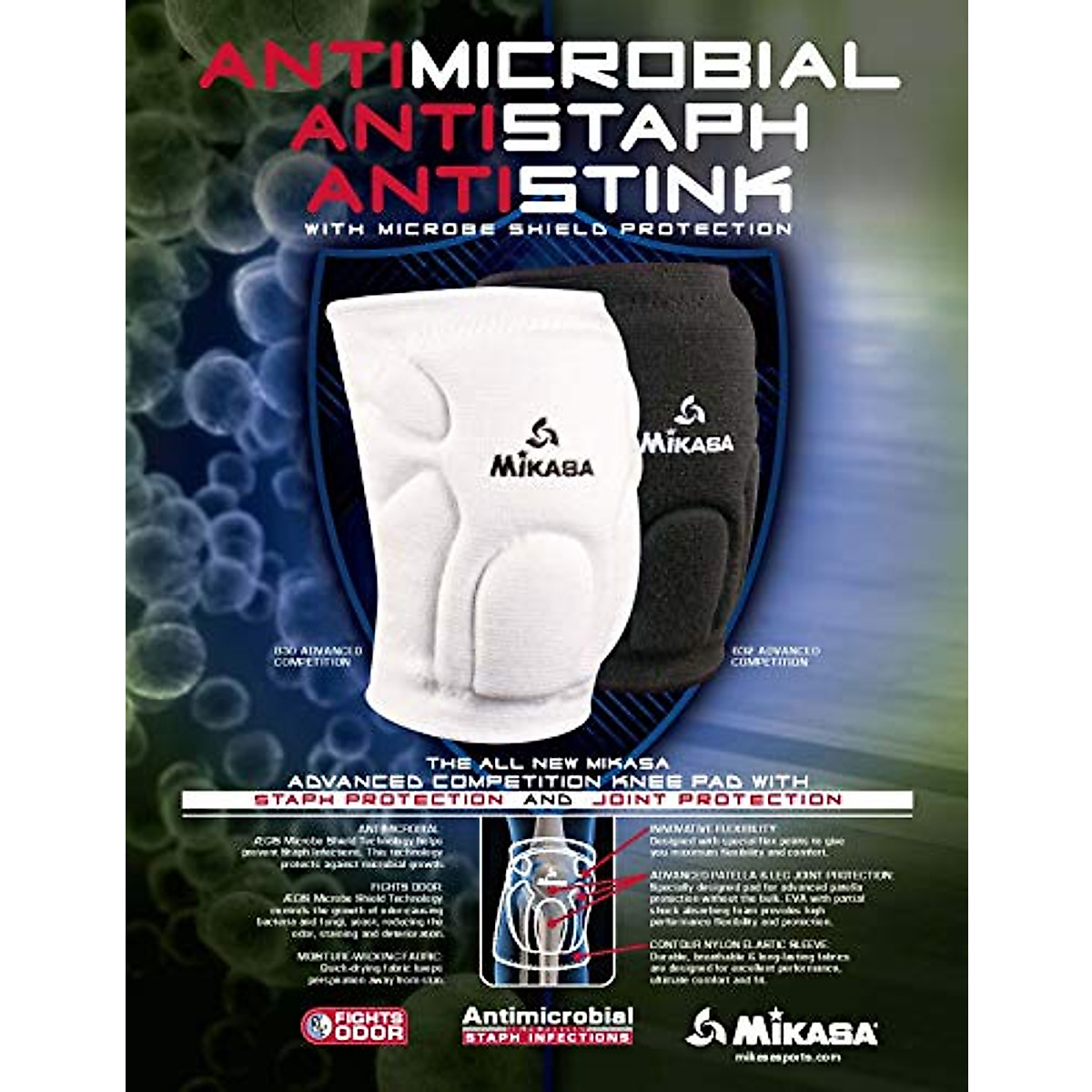 Mikasa 830JR Competition Antimicrobial Kneepad, White