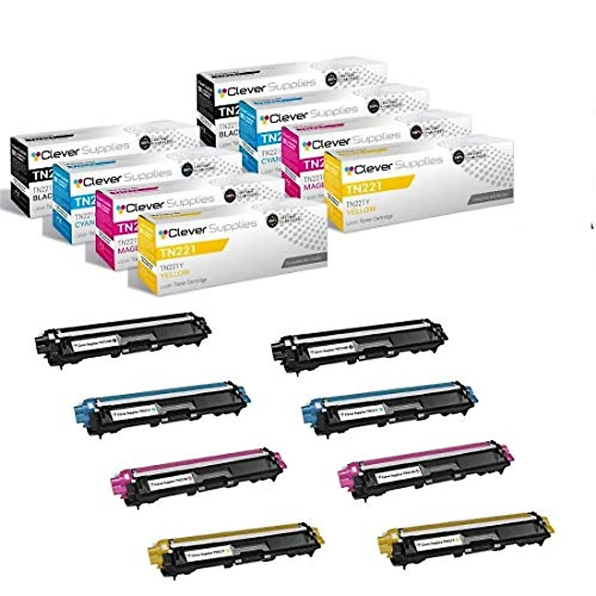 CS Compatible Toner Cartridge Replacement for Brother TN225 TN-225 TN221 TN-221 TN-221BK TN-225C TN-225M TN-225Y Set DCP-9020CDN 9020CDW HL-3140CDW 3150CDW MFC-9130CW 9330CDW 9340CDW 8 Color Set
