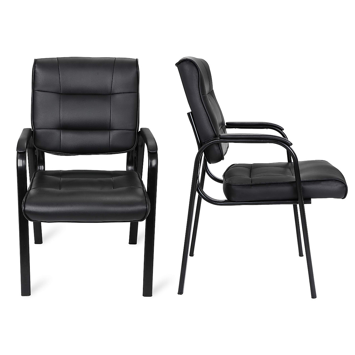 ZenStyle Set of 2 Office Leather Guest Chairs with Padded Arm Rest, Reception Chairs Executive Side Chair with Bonded Leather and Black Metal Frame for Waiting Room, Conference, Reception Meeting