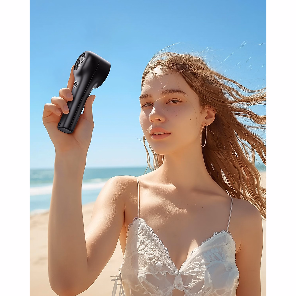 EasyAcc® AI Turbo Fan 3000mAh Upgraded Max 14500RPM Strong Airflow 12H Cooling Time Rechargeable Personal Battery Operated Mini Small Pocket Hand Fan with 4 Speeds for Travel/Outdoor/Office - Black