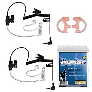 MaximalPower 2-Pack 3.5mm Listen Only Acoustic Tube Earpiece with One Pair Medium Earmolds for Two-Way Radios | Compatible with Motorola, Vertex, Hytera Radios for Surveillance, Police, Security
