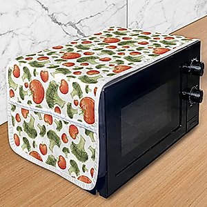 Lunarable Vegetables Microwave Oven Cover, Green Life Broccoli and Tomato Watercolor Cooking Vegetarian Theme, Water Resistant Organizer with Pockets for Kitchen, 36" x 12", Reseda Green and Scarlet