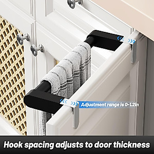 VEHHE Kitchen Towel Holder, Retractable Kitchen Towel Rack, Hooks Adjustable to Door Thickness, Dish Towel Holder with EVA Pad, Over The Door Towel Rack, L10.4~16.9 X W0~1.2 X H2.4 inches (Black)