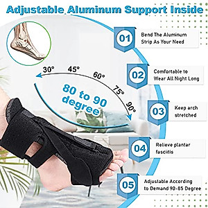 KASCLINO Plantar Fasciitis Night Splint, 3 Adjustable Straps Foot Brace for Ankle Heel Arch Pain Relief Associated for Women Men, Stronger Fixed, Foot-Drop Flat-Foot, Day&Night