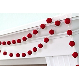 Red Felt Ball Garland- Christmas, Valentine's Day- 1" (2.5 cm) Wool Felt Balls