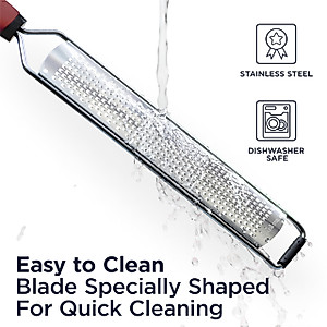 Deiss PRO Lemon Zester & Heavy Duty Cheese Grater & Vegetable Grater - Parmesan Cheese, Lemon, Garlic, Nutmeg, Chocolate, Fruits, Vegetables, Ginger Grater - Stainless Steel Cheese Shredder (RED)