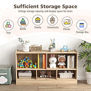 IFANNY Toy Storage Organizer, 2-Tier Kids Bookshelf, 5 Cube Kids' Bookcases, Cabinets & Shelves, Wooden Toy Shelf Organizer, Small Book Shelf for Kids Rooms, Playroom, Classroom, Nursery (Natural)