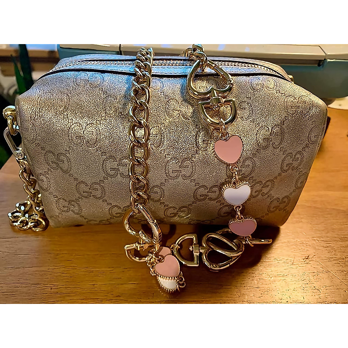 SONGKISSZQ Purse Chain,Bag Extender Purse Chain Strap for Women Crossbody Bags Purse Shoulder Belt Chain (Pink Heart)