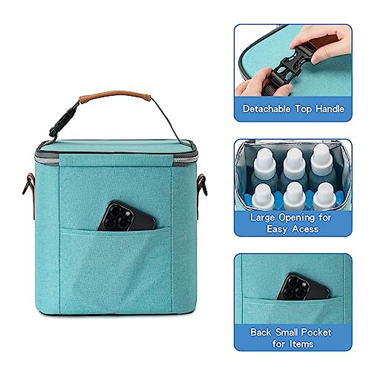 BABEYER Breastmilk Cooler Bag with Ice Pack Fits 6 Baby Bottles Up to 9 Ounce, Baby Bottle Bag with Shoulder Strap for Nursing Mom Daycare, Aqua
