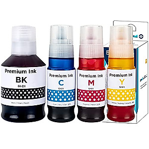 LCL Compatible Ink Bottle Replacement for Canon GI21 GI-21 GI-21PGBK GI-21BK GI-21C GI-21M GI-21Y PPIXMA G3260 G2260 G1220 (4-Pack Black Cyan Magenta Yellow)