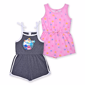 Nickelodeon Baby Shark Girl's 2 Pack Romper Shorts for Infant and Toddler – Pink/Grey