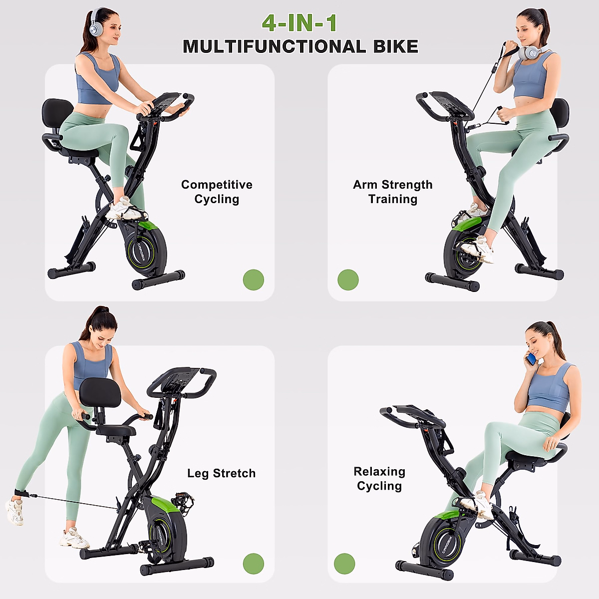 GOIMU Folding Exercise Bike, 4 in 1 Stationary Bike for Home Workout with 16-Level Adjustable Resistance, Indoor Cycling Bike with 330LB Capacity, Magnetic Workout Bike with Comfortable Seat Cushion…