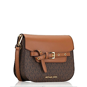 Michael Kors Emilia Small Saddle Flap Crossbody Brown MK Signature