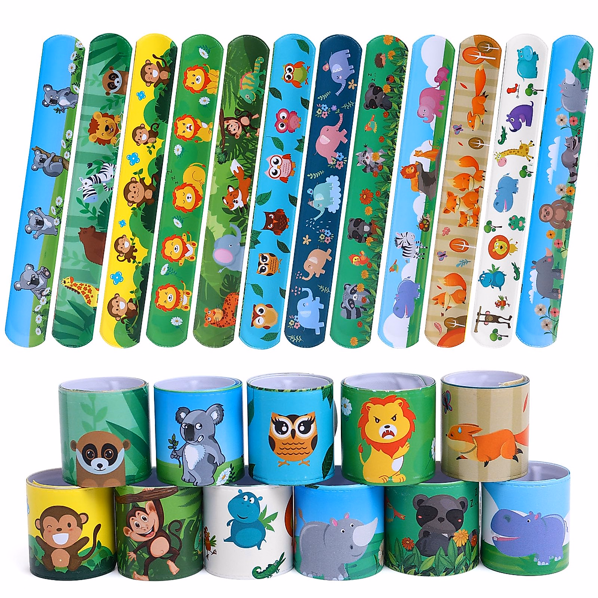 48 PCS Slap Bracelets Wristbands for Jungle Safari Party Favors, Safari and Jungle Theme Party Decoration Tools