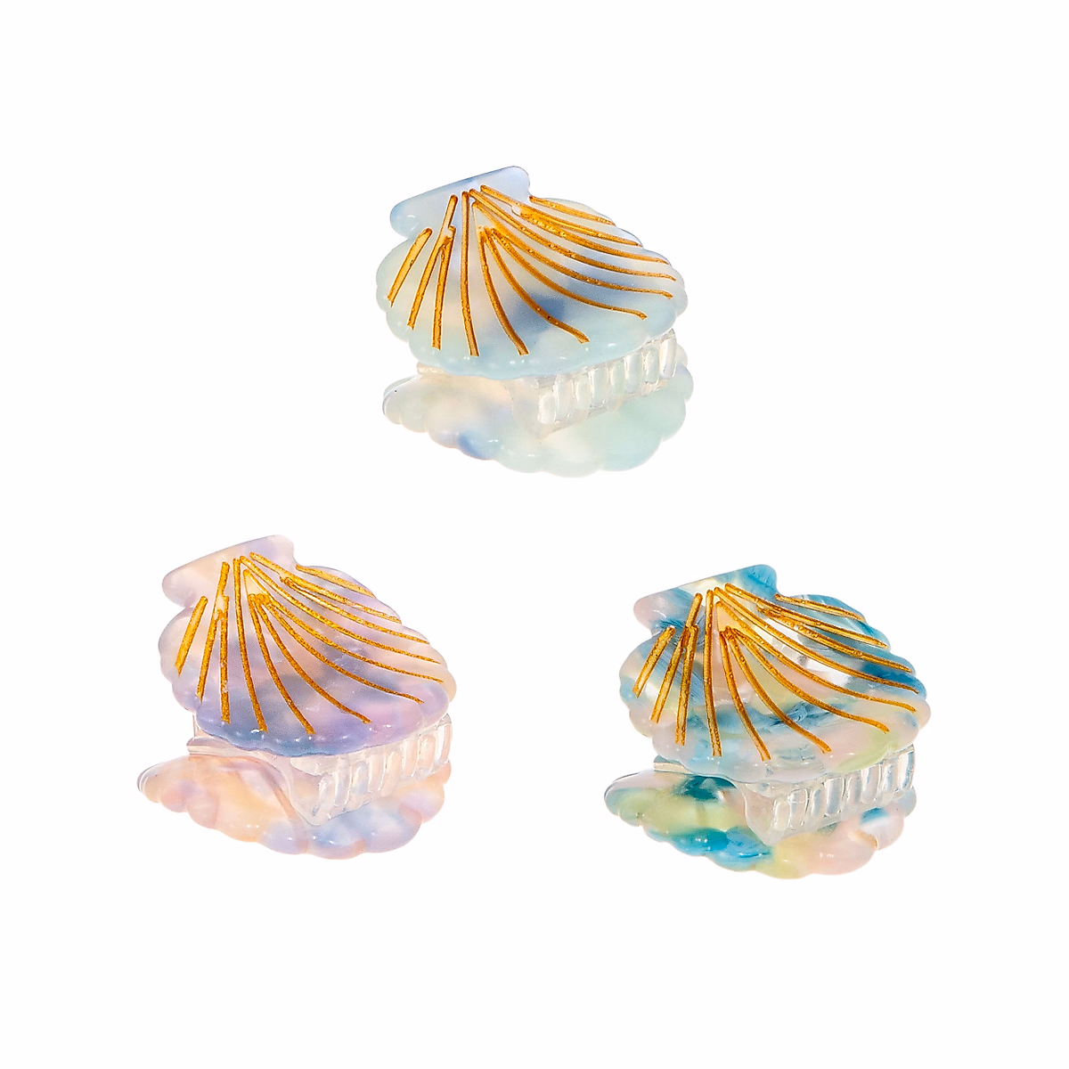 Mad Beauty Disney The Little Mermaid Ariel Hair Clips 3-Pack | Iridescent Seashells | Novelty Beauty, Cosmetic, and Skincare Gifts for Women, Adults, and Kids