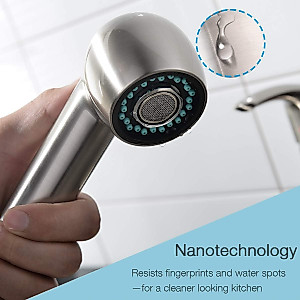 Comllen Commercial Small Kitchen Faucet Brushed Nickel, Stainless Steel Single Handle Pull Out Kitchen Sink Faucet, Single Hole Low Kitchen Faucets with Sprayer