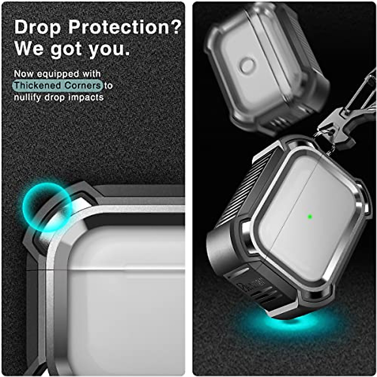 Dexnor Compatible with Airpods Pro (2019) Case Clear Hard PC & Hard Shell Protective Cover [LED Visible] [Supports Wireless Charging] 360 Full Body Skin with Keychain for Men Boys - Black