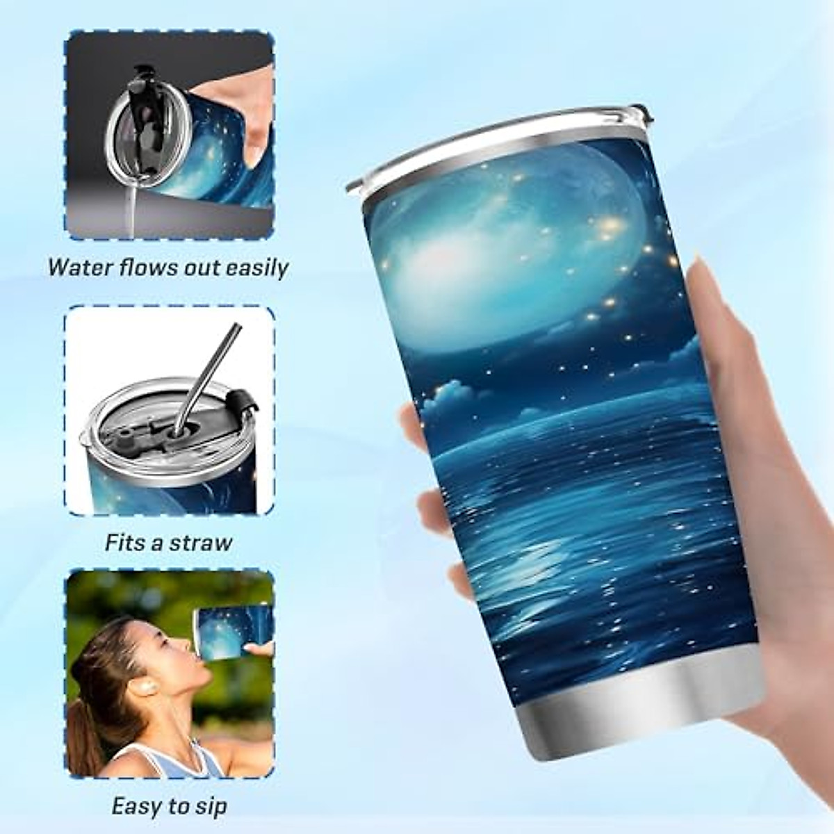 Wassud Night Sky 20 oz Tumbler with Lid and Straw Stainless Steel Double Wall Vacuum Tumblers Insulated Travel Coffee Mug for Cold and Hot Drinks